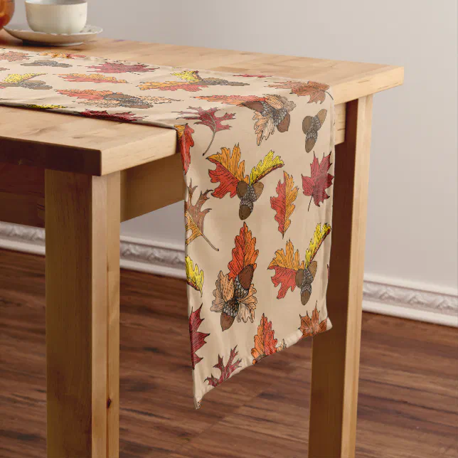 Fall Leaves and Acorn Design Long Table Runner | Zazzle