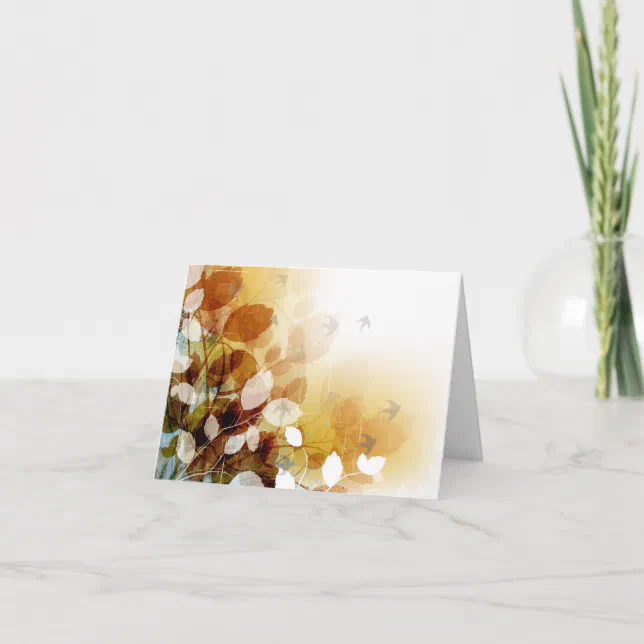 Fall Leaves And Birds In Autumn Blank Note Cards | Zazzle