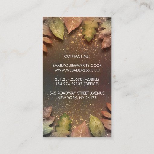 Fall Leaves and Gold Glitter Shine Vintage Elegant Business Card | Zazzle