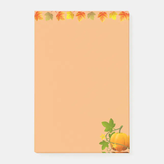 Fall Leaves and Pumpkin on Orange Post-it Notes | Zazzle