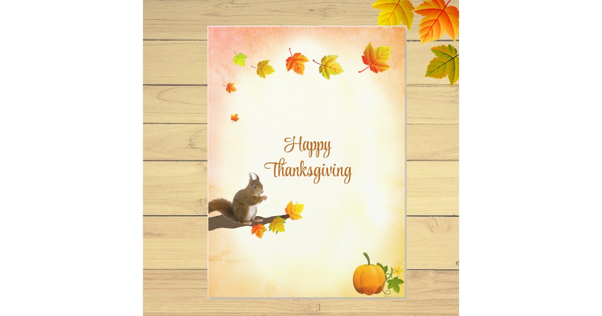 Fall Leaves and Squirrel Thanksgiving Greetings Card | Zazzle
