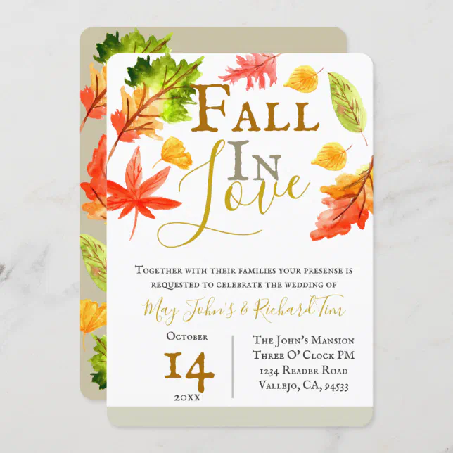 Fall leaves autumn floral wedding invitation | Zazzle