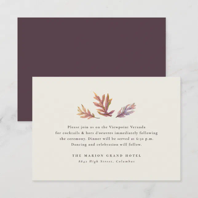 Fall leaves autumn wedding simple reception enclosure card | Zazzle