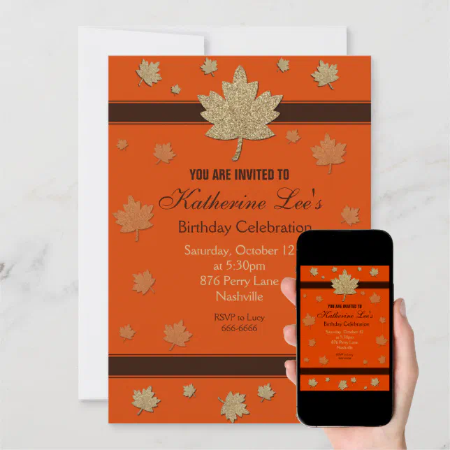 Fall Leaves Birthday Invitation for Adult | Zazzle