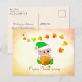 Fall Leaves & Cute Elf Thanksgiving Postcard | Zazzle