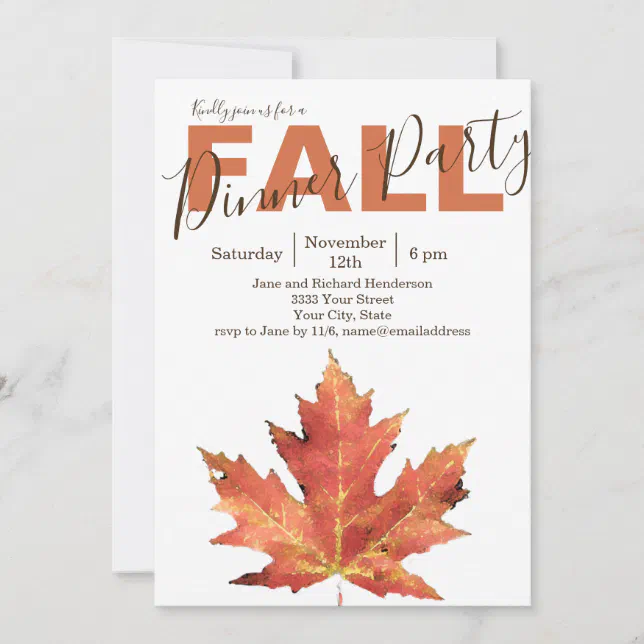 Fall Leaves Dinner Party Invitation | Zazzle
