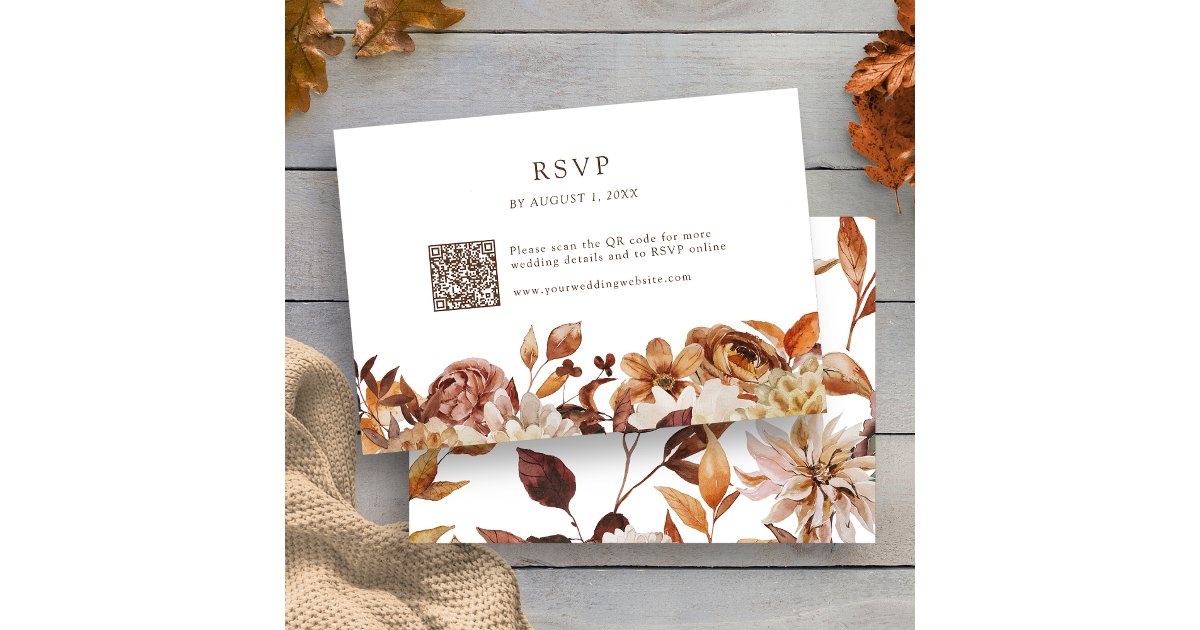 Fall Leaves Floral QR Code RSVP Card | Zazzle