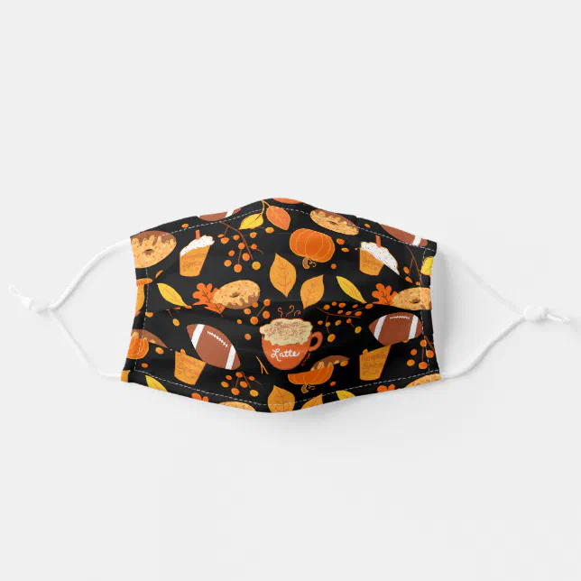 Fall Leaves Football and Pumpkin Spice Pattern Adult Cloth Face Mask ...