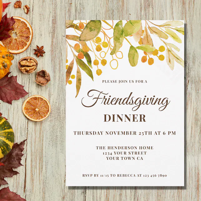Fall Leaves Frinedsgiving Dinner Invitation | Zazzle