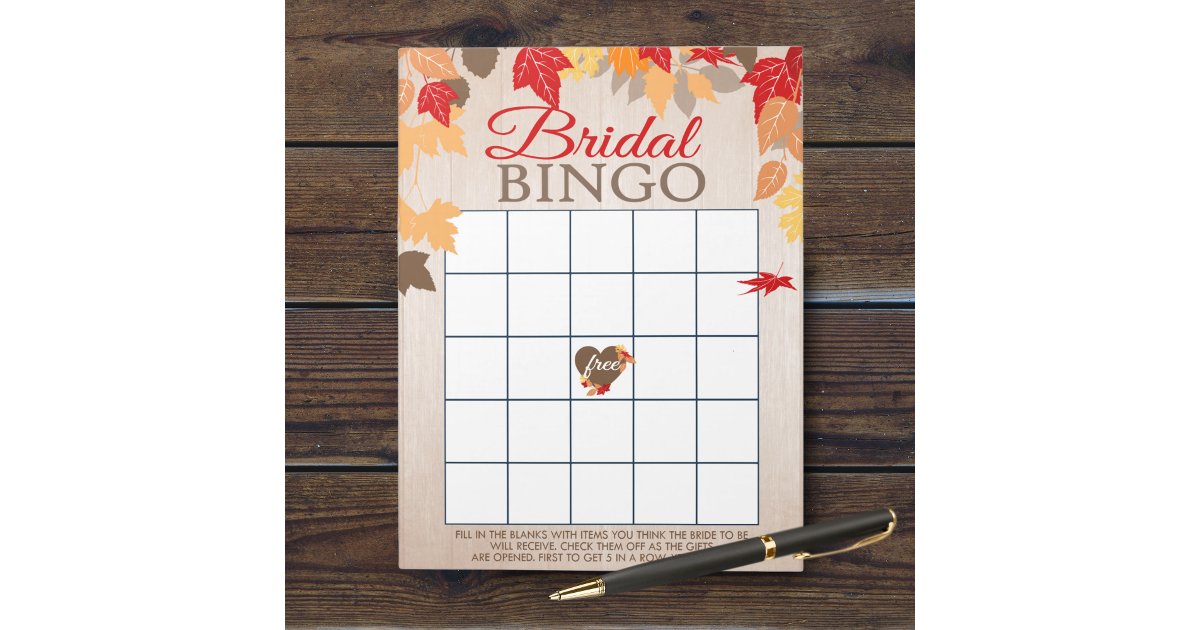 Fall Leaves Gift Bingo Bridal Shower Game Pack Notepad | Zazzle