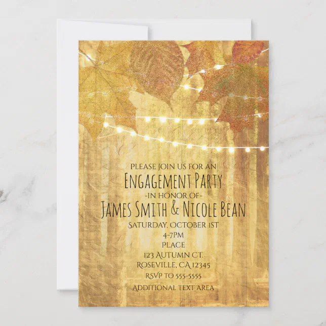 Fall Leaves Golden Autumn Rustic Woods Invitations | Zazzle