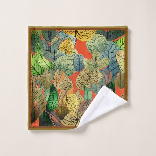 Fall Leaves Green, Brown, Rust, Tangerine Bath Towel Set | Zazzle