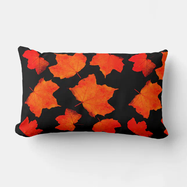 Fall Leaves Maple Tree Foliage Orange Black Custom Lumbar Pillow | Zazzle