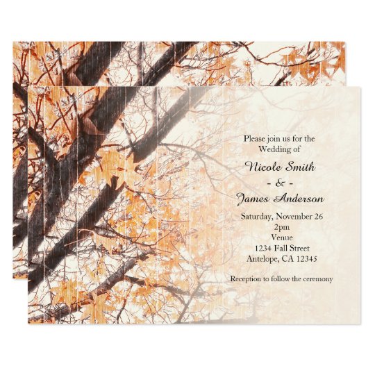 Fall Leaves Maple Tree Rustic Wedding Invitations | Zazzle.com