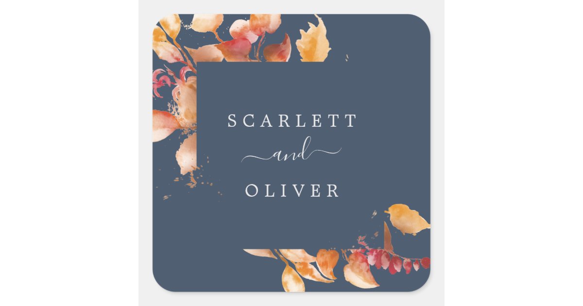 Fall Leaves | Navy Blue & Burgundy Envelope Seals | Zazzle