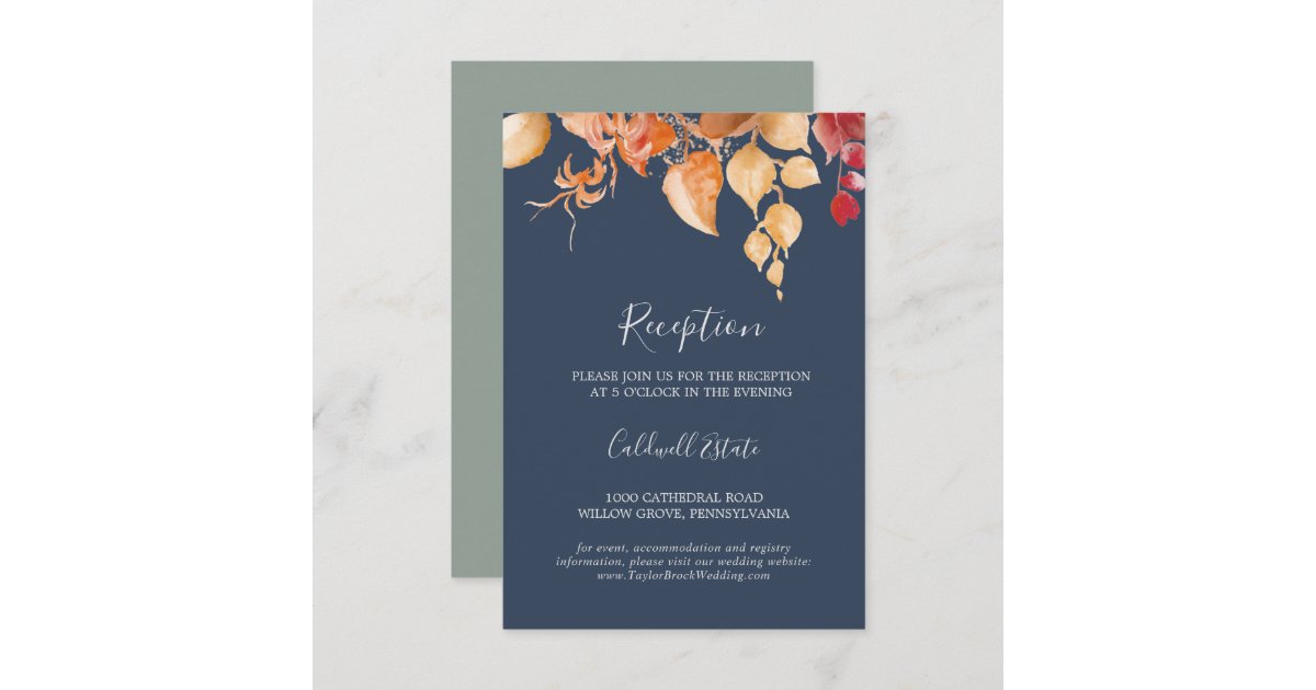 Fall Leaves | Navy Blue Reception Insert Card | Zazzle