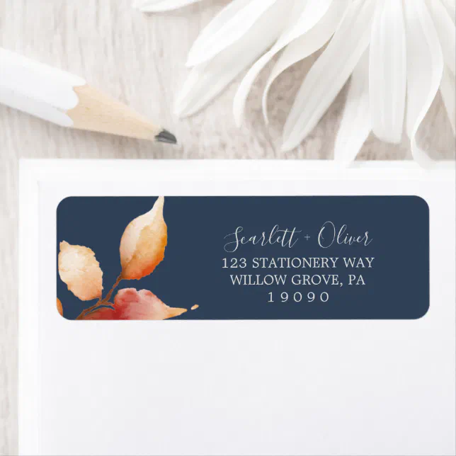 Fall Leaves | Navy Blue Return Address Label | Zazzle