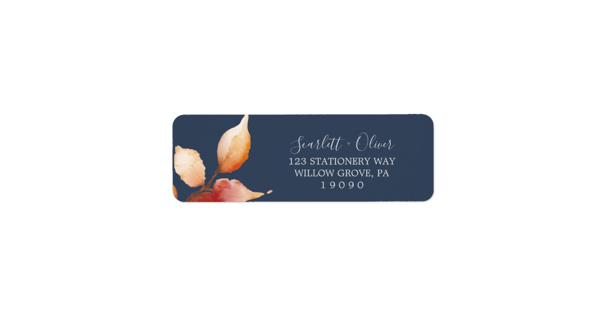 Fall Leaves | Navy Blue Return Address Label | Zazzle.com
