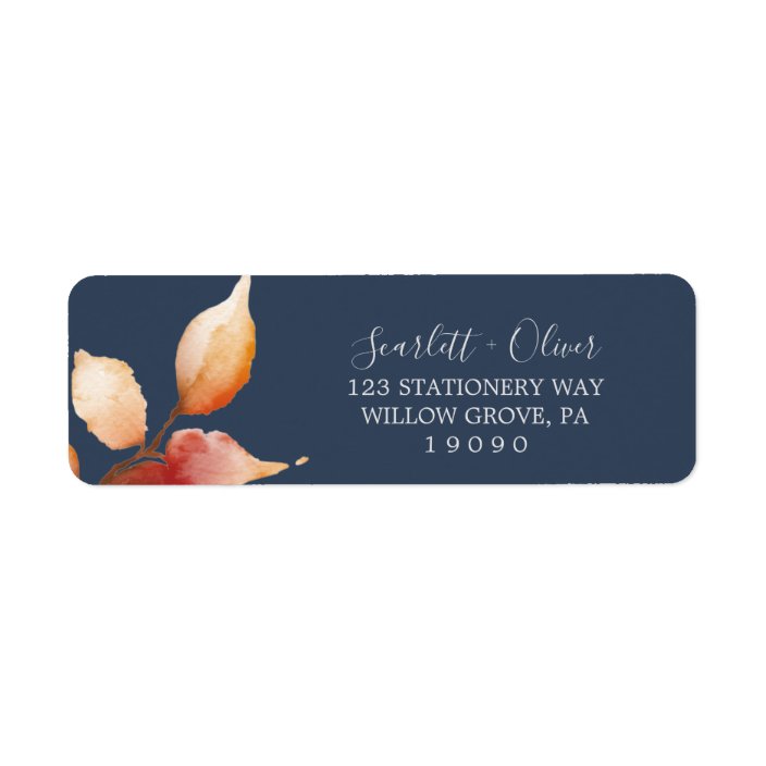 Fall Leaves | Navy Blue Return Address Label | Zazzle.com