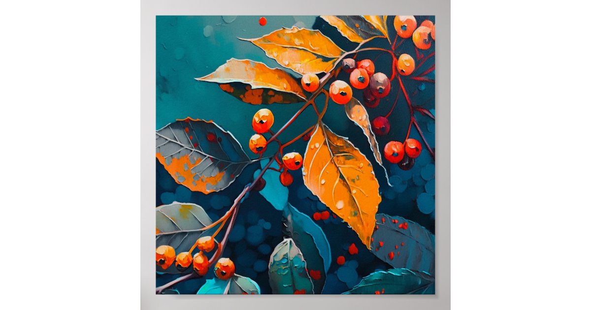 Fall leaves oil painted. Nature autumn foliage Poster | Zazzle