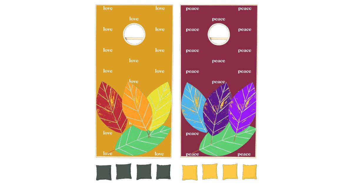 Fall Leaves Peace Love Gold Maroon Cornhole Set | Zazzle
