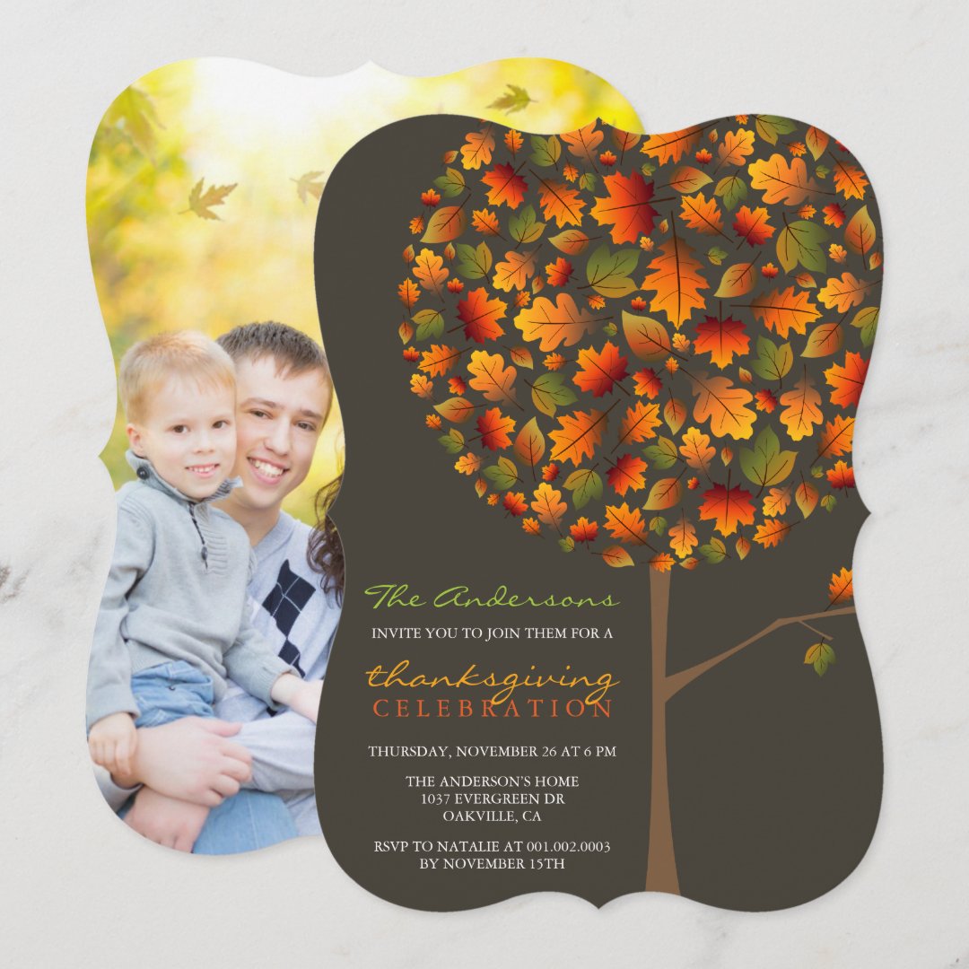 Fall Leaves Pop Tree Thanksgiving Dinner Photo Invitation | Zazzle