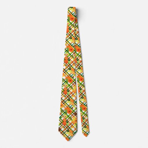 Fall Leaves Pumpkin Plaid Pattern Neck Tie | Zazzle