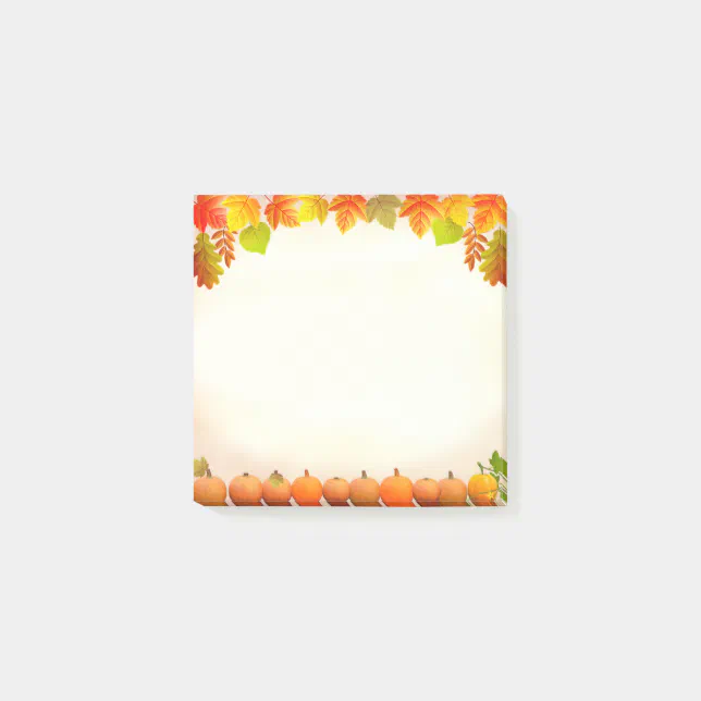 Fall Leaves & Pumpkins on Scroll Post-it Notes | Zazzle