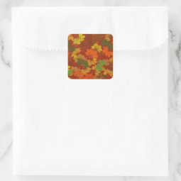 Fall Leaves - Red Background Square Sticker | Zazzle