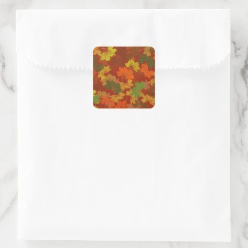 Fall Leaves - Red Background Square Sticker | Zazzle