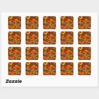 Fall Leaves - Red Background Square Sticker | Zazzle