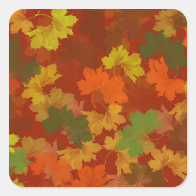Fall Leaves - Red Background Square Sticker | Zazzle