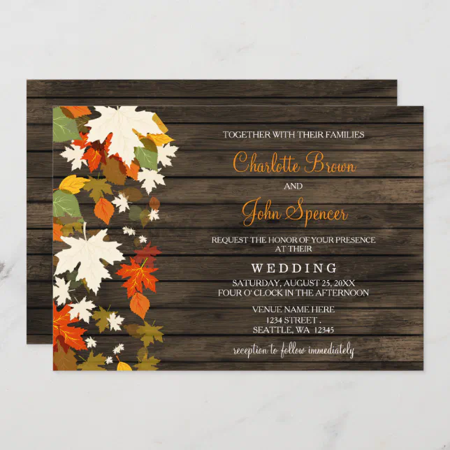 Fall leaves Rustic Barn Wood Fall Wedding Invites | Zazzle