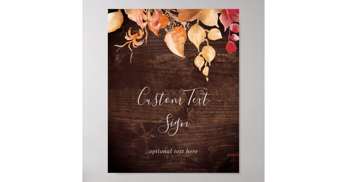 Fall Leaves | Rustic Brown Wood Custom Text Sign | Zazzle