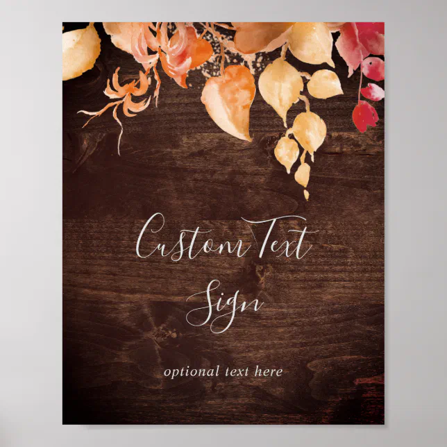 Fall Leaves | Rustic Brown Wood Custom Text Sign | Zazzle