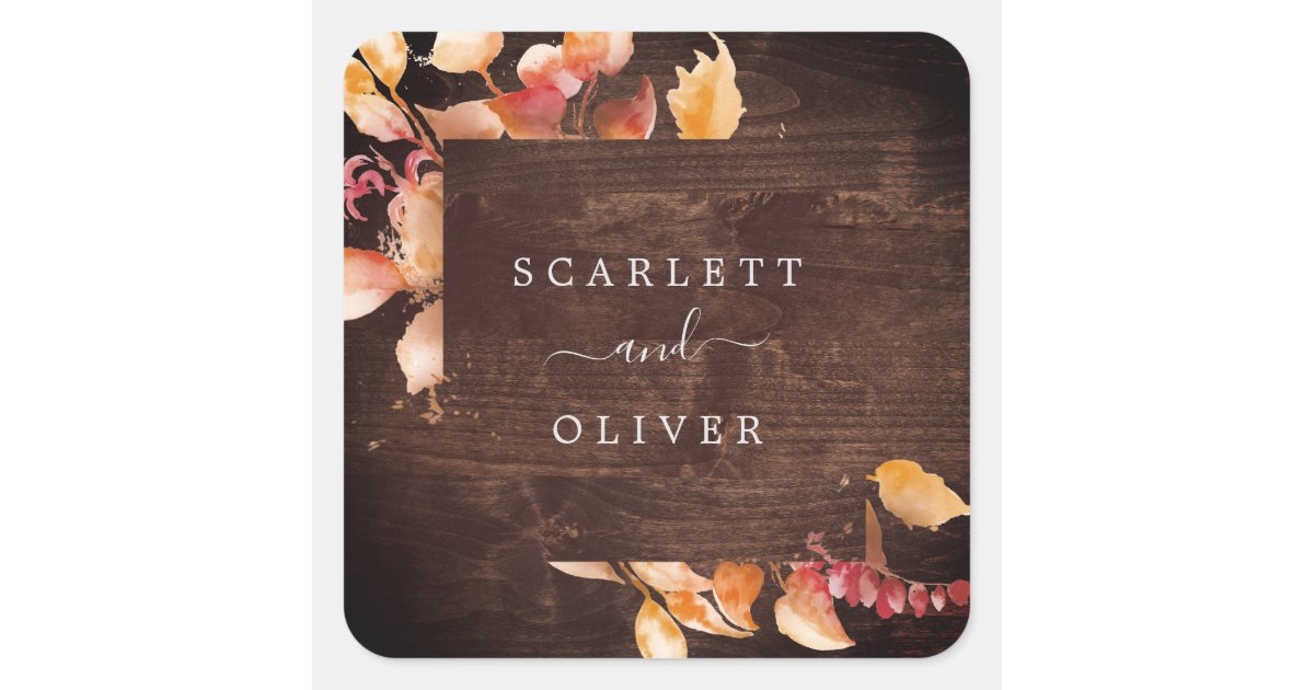 Fall Leaves | Rustic Brown Wood Envelope Seals | Zazzle