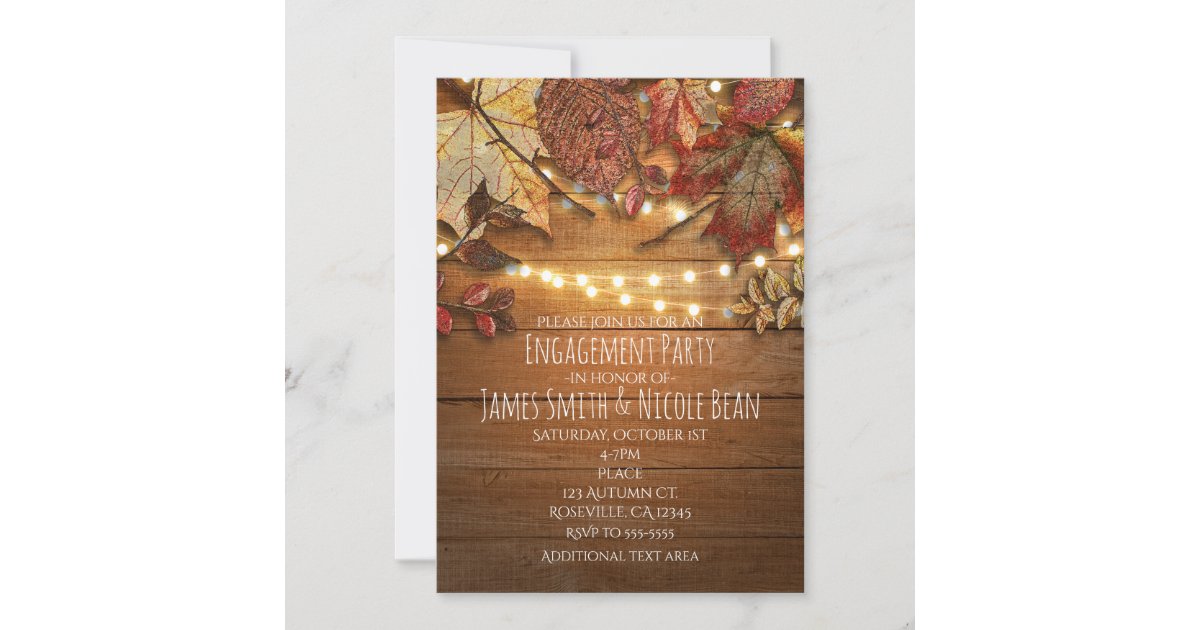 Fall Leaves & String Lights on Rustic Wood Invitation | Zazzle