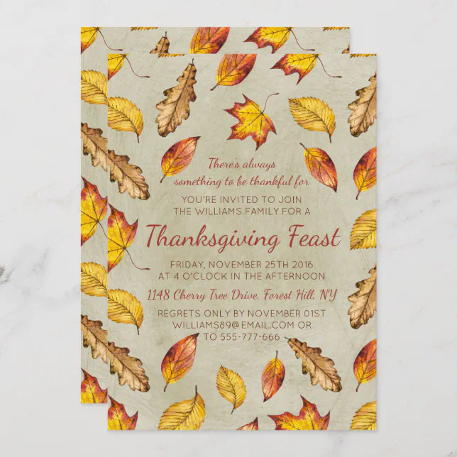 Fall Leaves Thanksgiving Feast Invitation | Zazzle