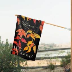 Fall Leaves Weatherproof Personalized House Flag | Zazzle