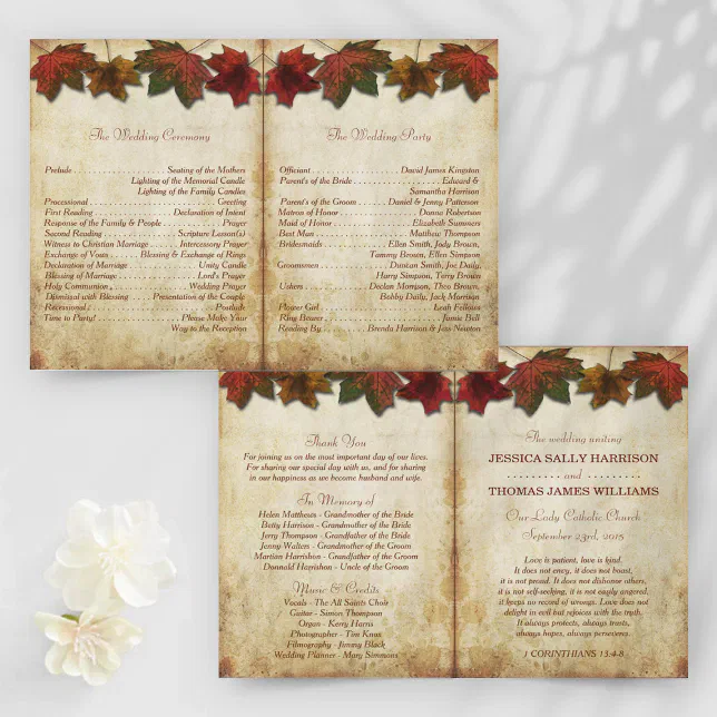 Fall Leaves Wedding Bi-Fold Program Template | Zazzle