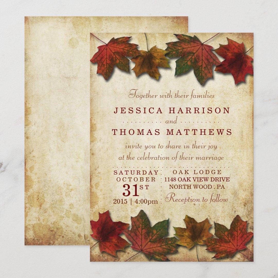 Fall Leaves Wedding Invitation | Zazzle