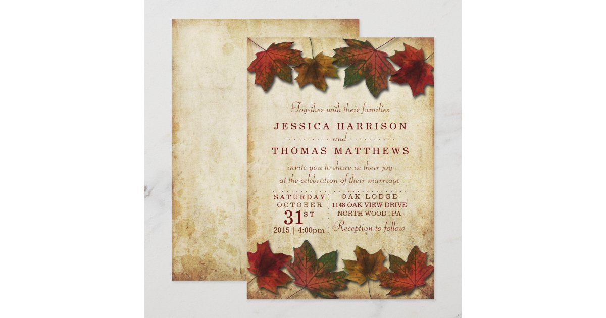 Fall Leaves Wedding Invitation | Zazzle