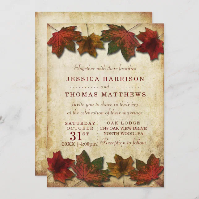 Fall Leaves Wedding Invitation | Zazzle
