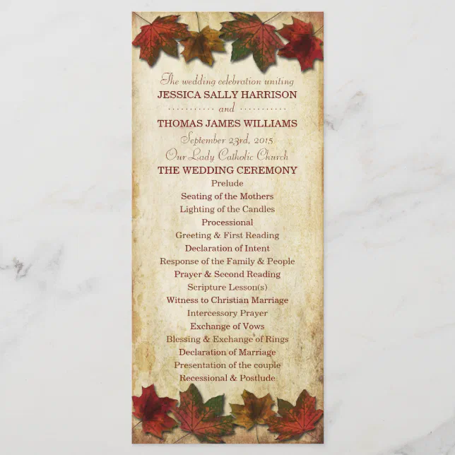 Fall Leaves Wedding Program | Zazzle
