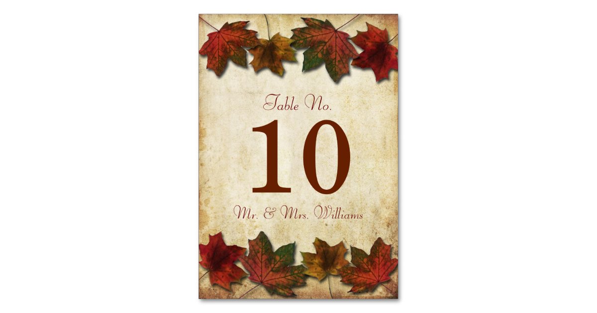 Fall Leaves Wedding Table Number Cards | Zazzle