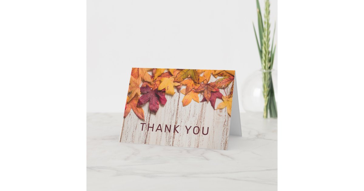 Fall Leaves Wood Thank You Card | Zazzle