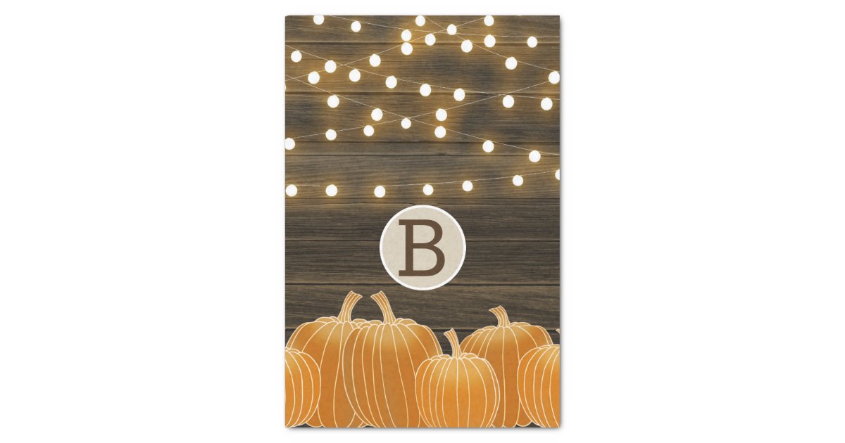 Fall Lights & Pumpkins Monogram Letter Initial Tissue Paper | Zazzle