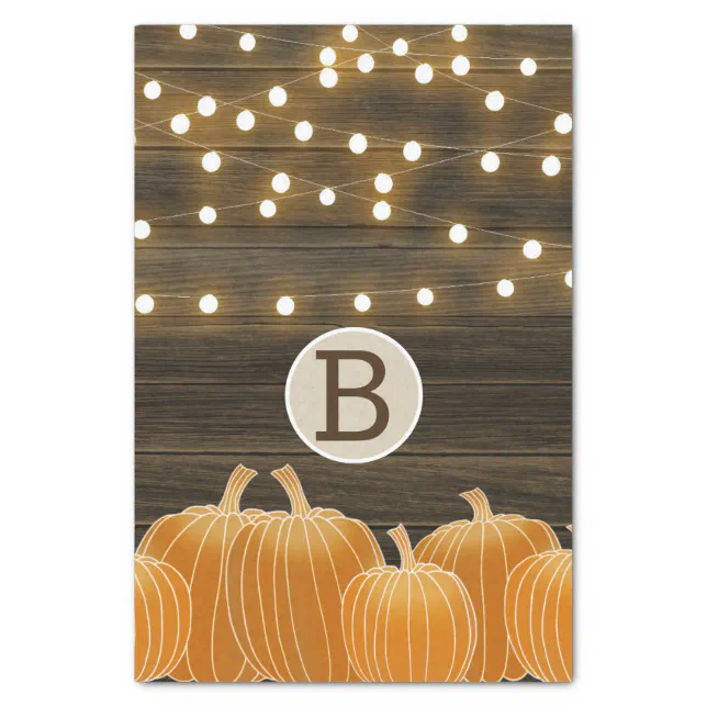 Fall Lights & Pumpkins Monogram Letter Initial Tissue Paper | Zazzle