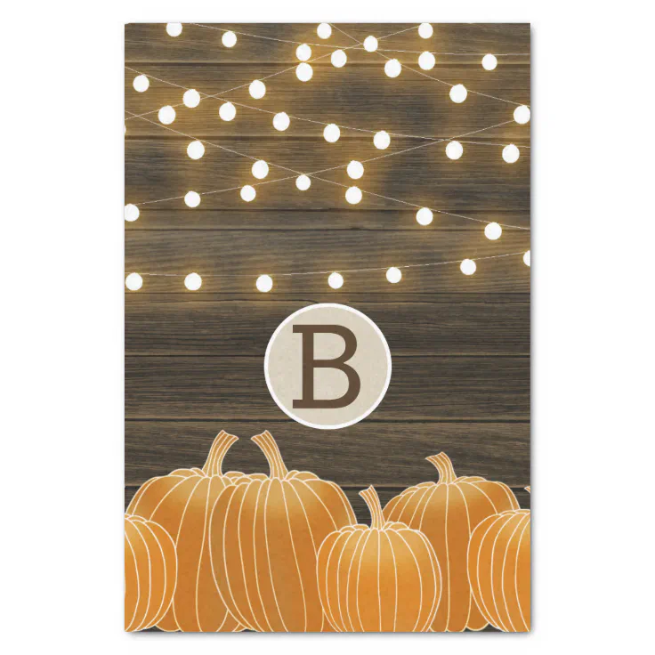 Fall Lights & Pumpkins Monogram Letter Initial Tissue Paper | Zazzle
