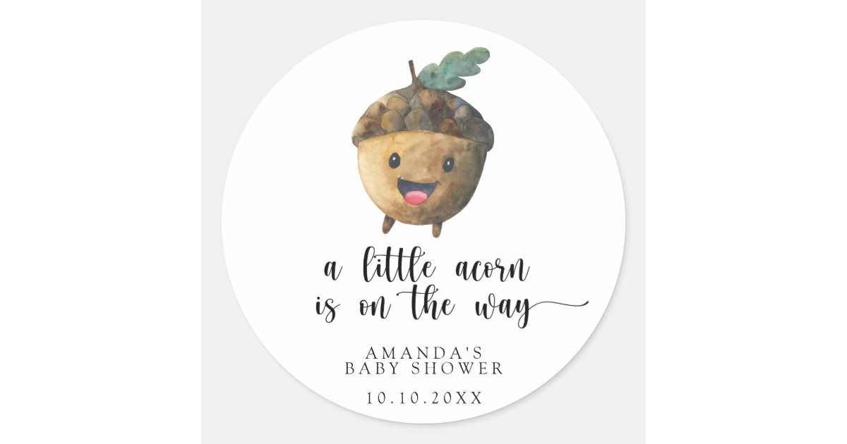 Fall little acorn is on the way - Baby Shower Classic Round Sticker ...
